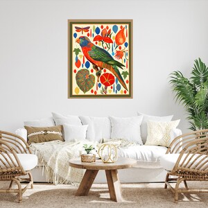 Parrot Art Print, Colourful Forest Painting, Bird Poster, Nature ...
