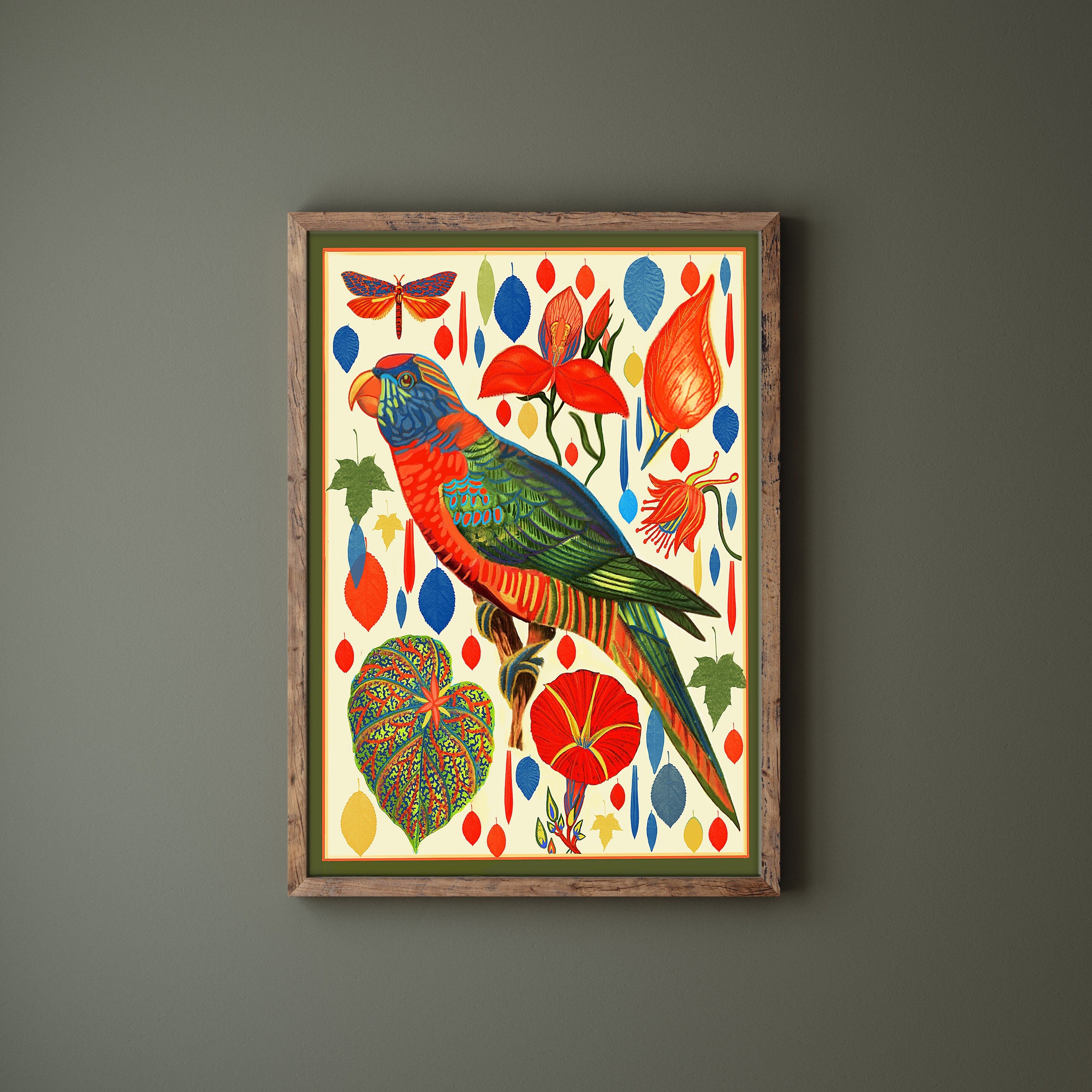 Parrot Art Print, Colourful Forest Painting, Bird Poster, Nature ...