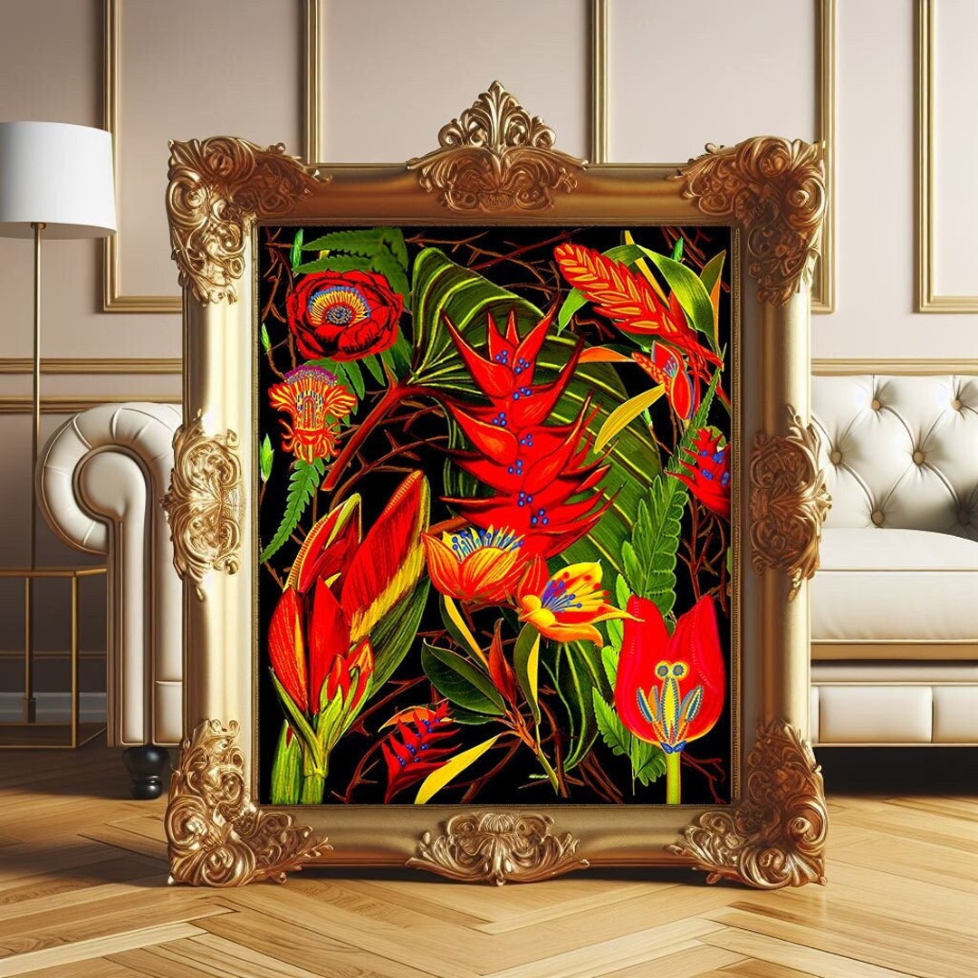 Vibrant Tropical Flowers and Leaves, Heliconias, Birds of Paradise ...
