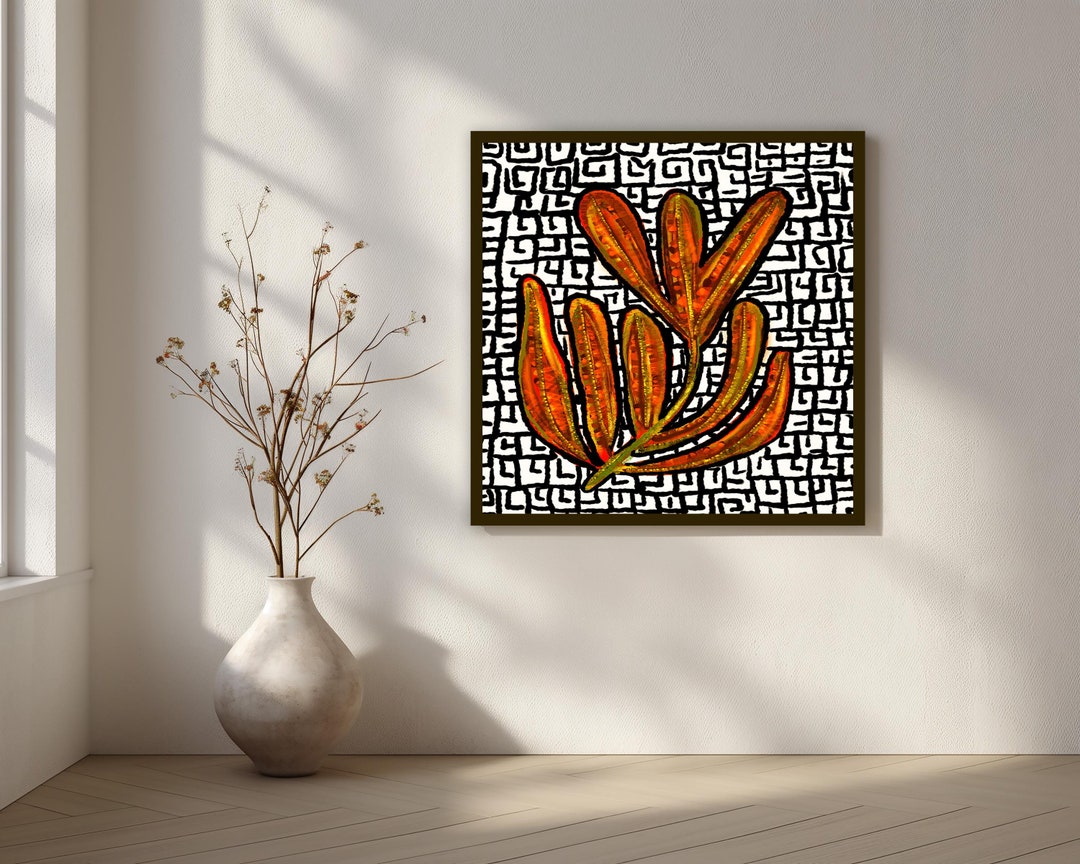 Burnt Orange Abstract Art, Black White Tribal Art, Tribal Pattern ...