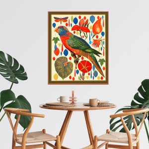 Parrot Art Print, Colourful Forest Painting, Bird Poster, Nature ...