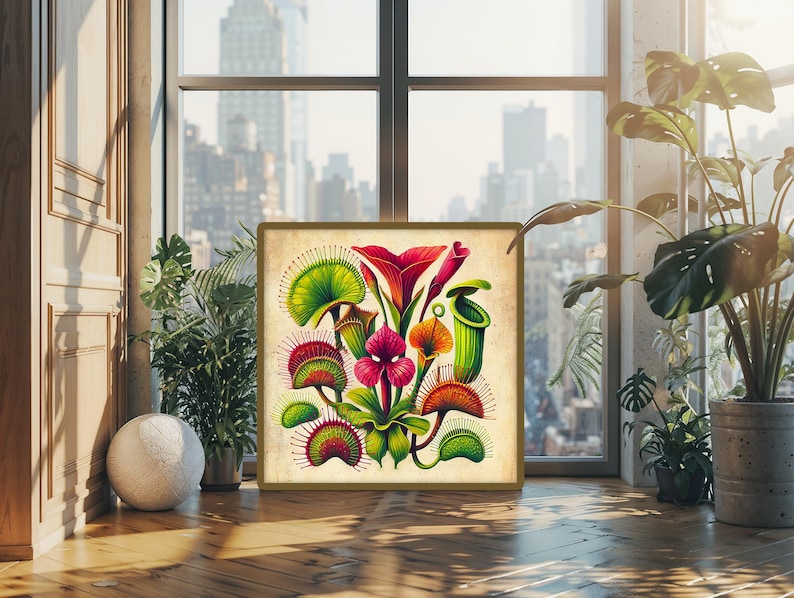 Carnivorous Plant Art: Vibrant Venus Flytrap & Tropical Botanical Illustration, Exotic ...