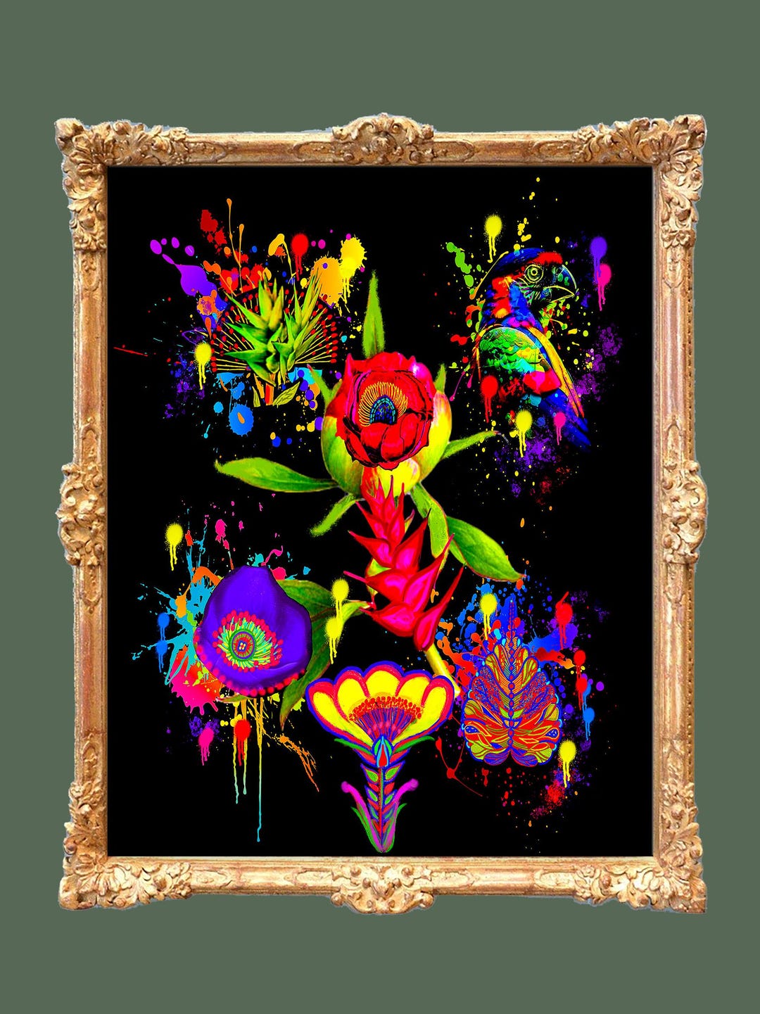 Blacklight Poster, Watercolor Splashes, Paint Splatter Art ...