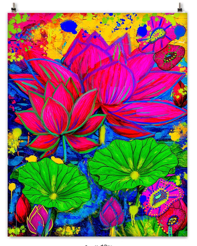 Modern Lotus Painting– Vibrant Abstract Floral Poster Print | 12x16 ...