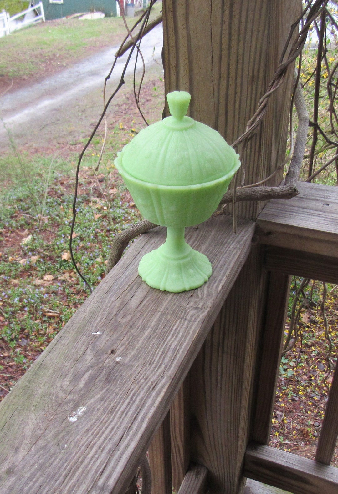FENTON LIME GREEN Satin Custard Glass Candy Dish/compote With Lid - Etsy