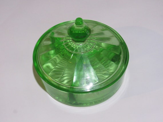 URANIUM GREEN 3 Section Candy Dish With Lid - Etsy
