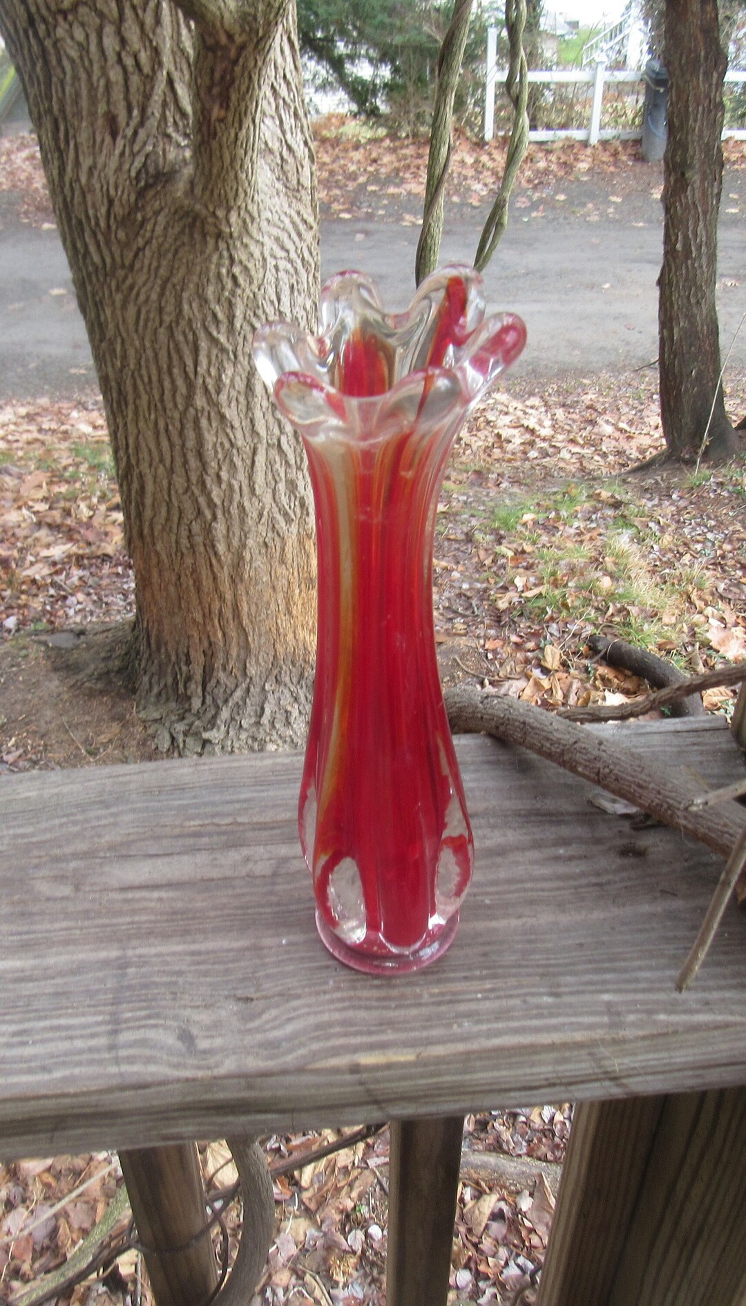 RED AND CLEAR Swung Vase, Heavy Ribs, Some Yellow - Etsy