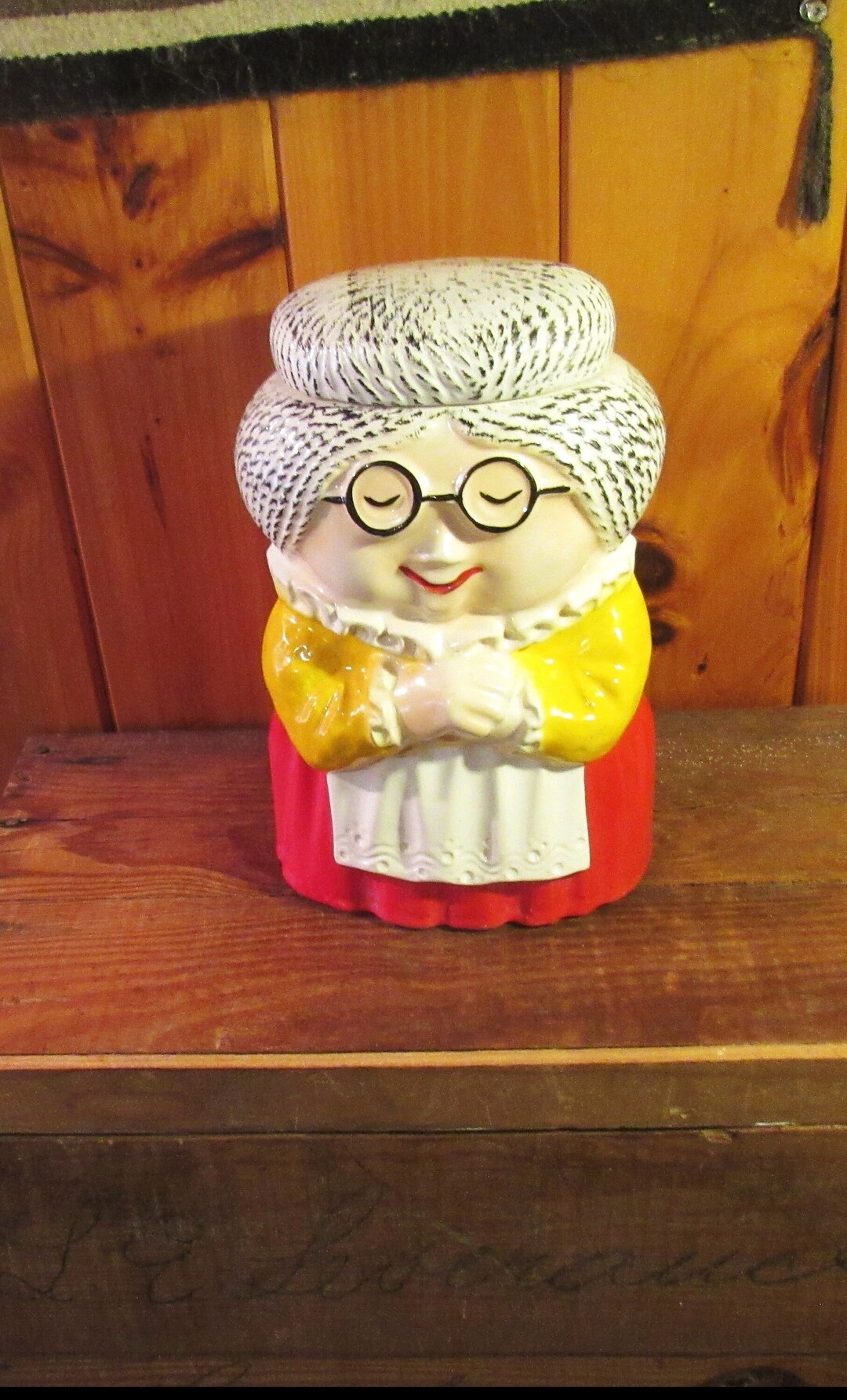 GRANDMA COOKIE JAR With Glasses, Marked Usa - Etsy