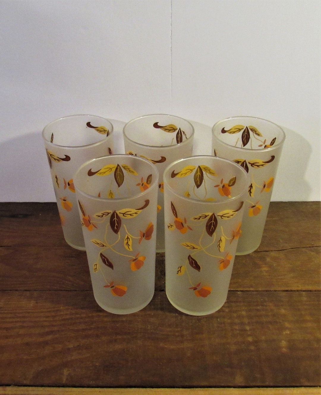 HALL AUTUMN LEAF Frosted Glasses, 5 of Them, 5-1/2" - Etsy