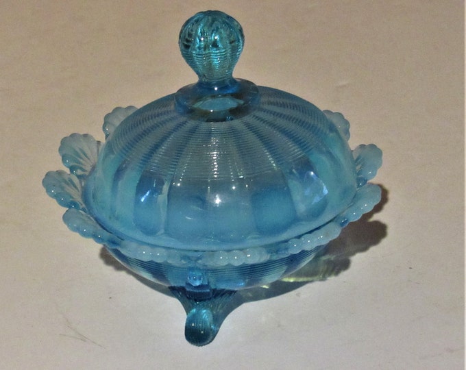 BLUE OPALESCENT FOOTED Fenton Powder Covered Jar - Etsy