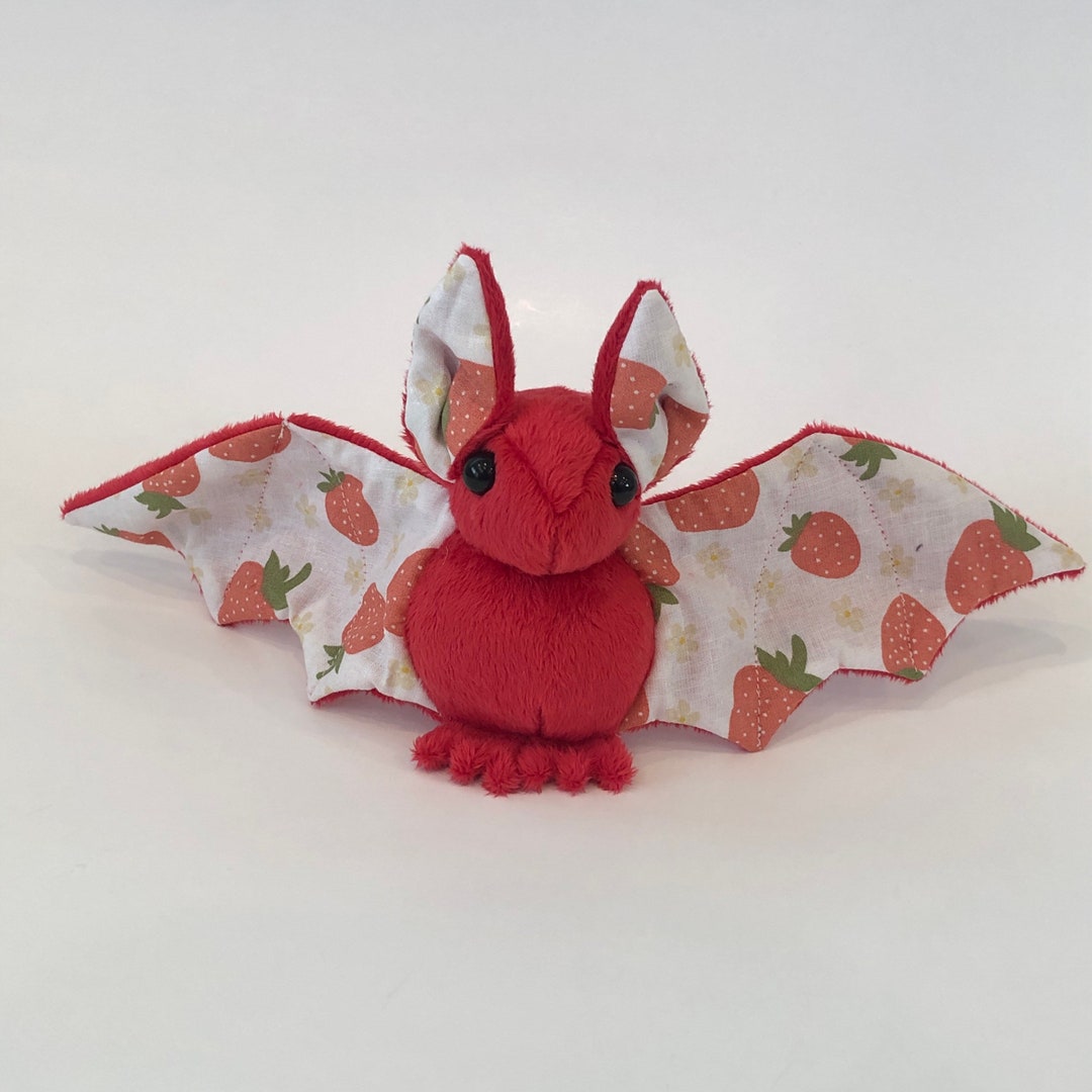 Red Strawberry on White Bat Plush, Stuffed Animal, Softie - Etsy