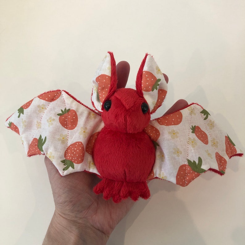 Red Strawberry on White Bat Plush Stuffed Animal Softie - Etsy