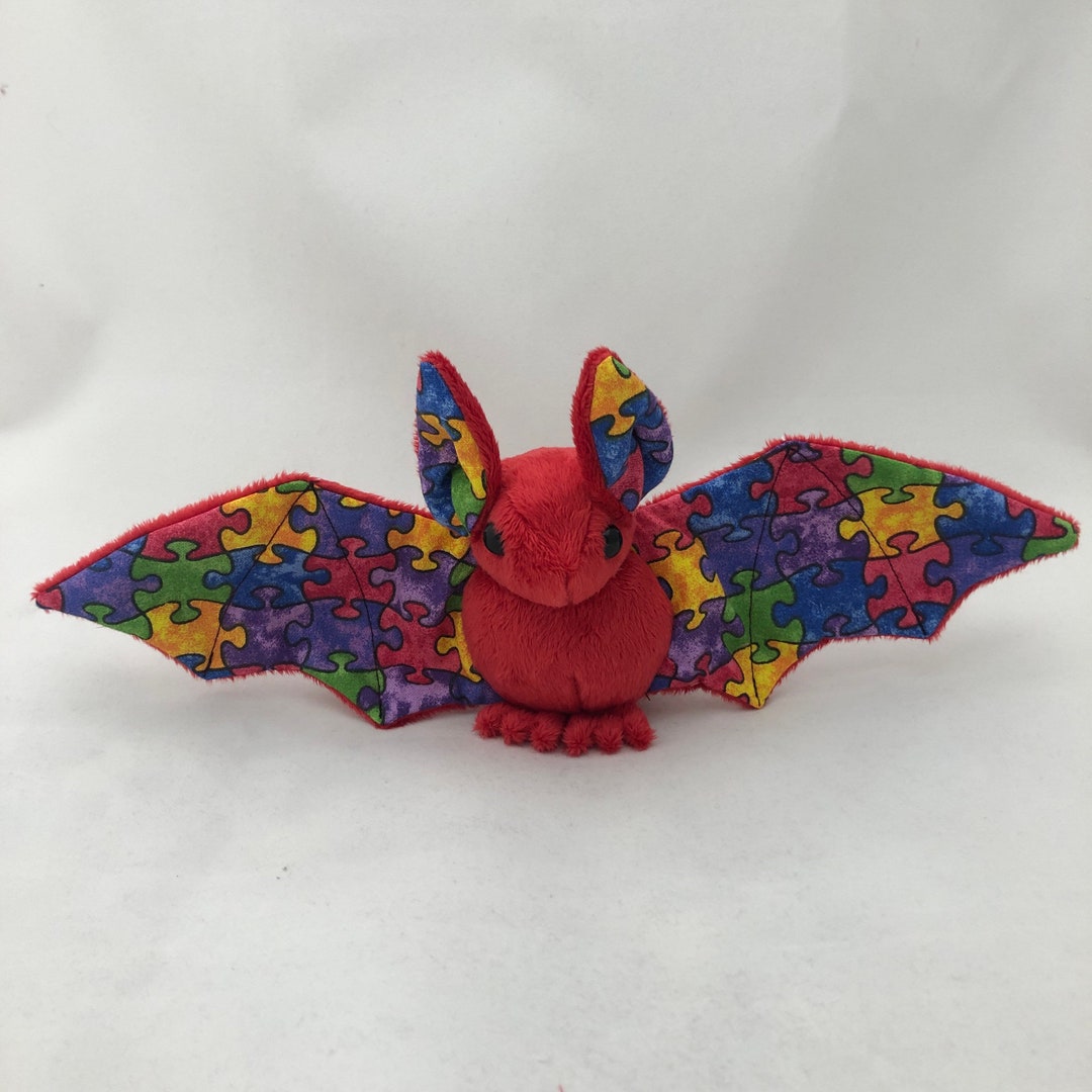 Red Puzzle Bat Plush, Stuffed Animal, Softie - Etsy