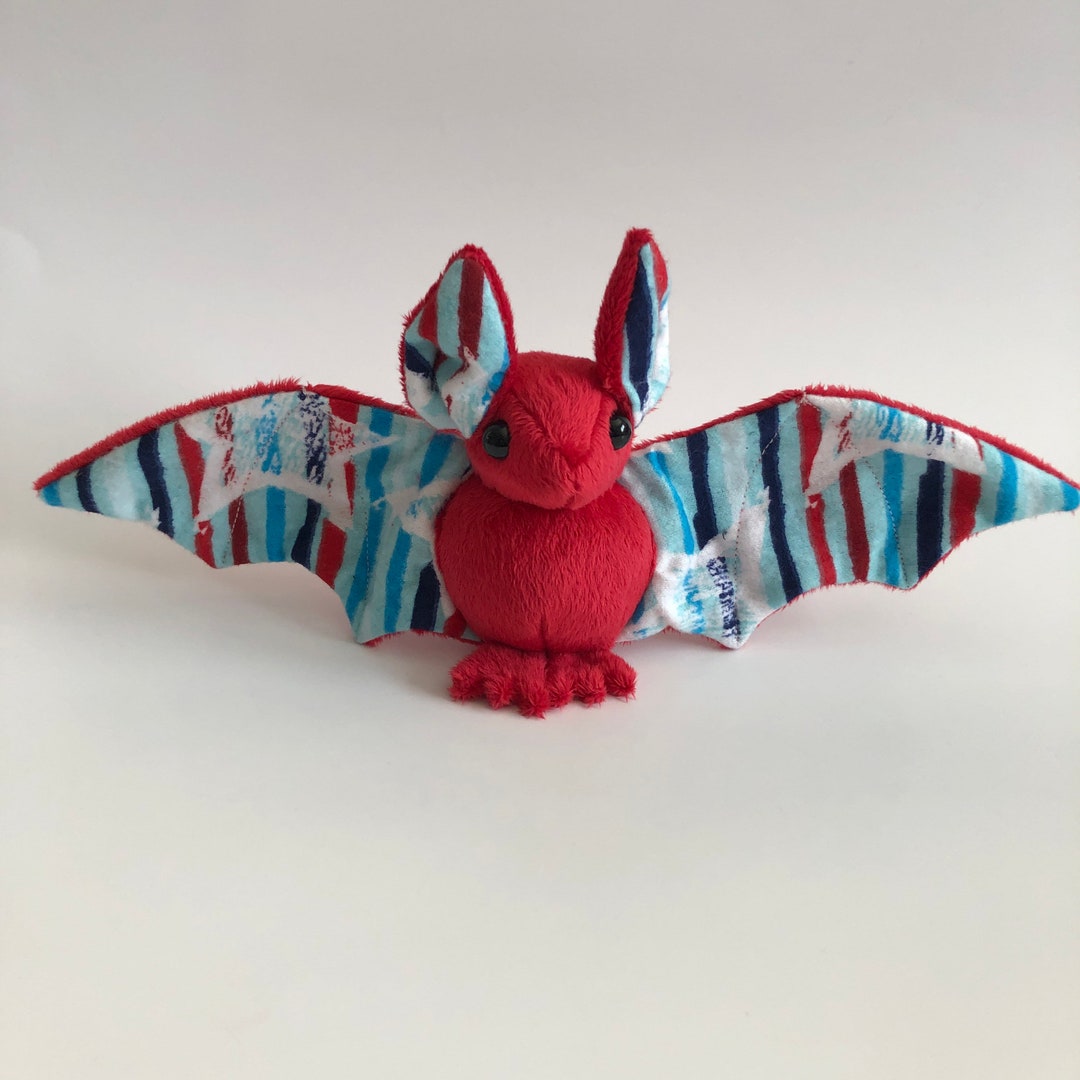 Stars and Stripes Red Bat Plush, Stuffed Animal, Softie - Etsy