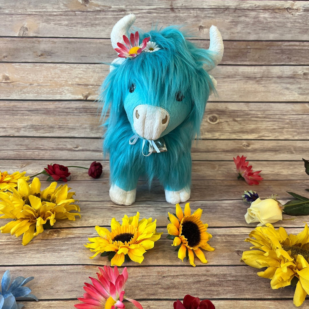 Turquoise, Aqua Highland Cow Stuffed Animal, Softie - Etsy