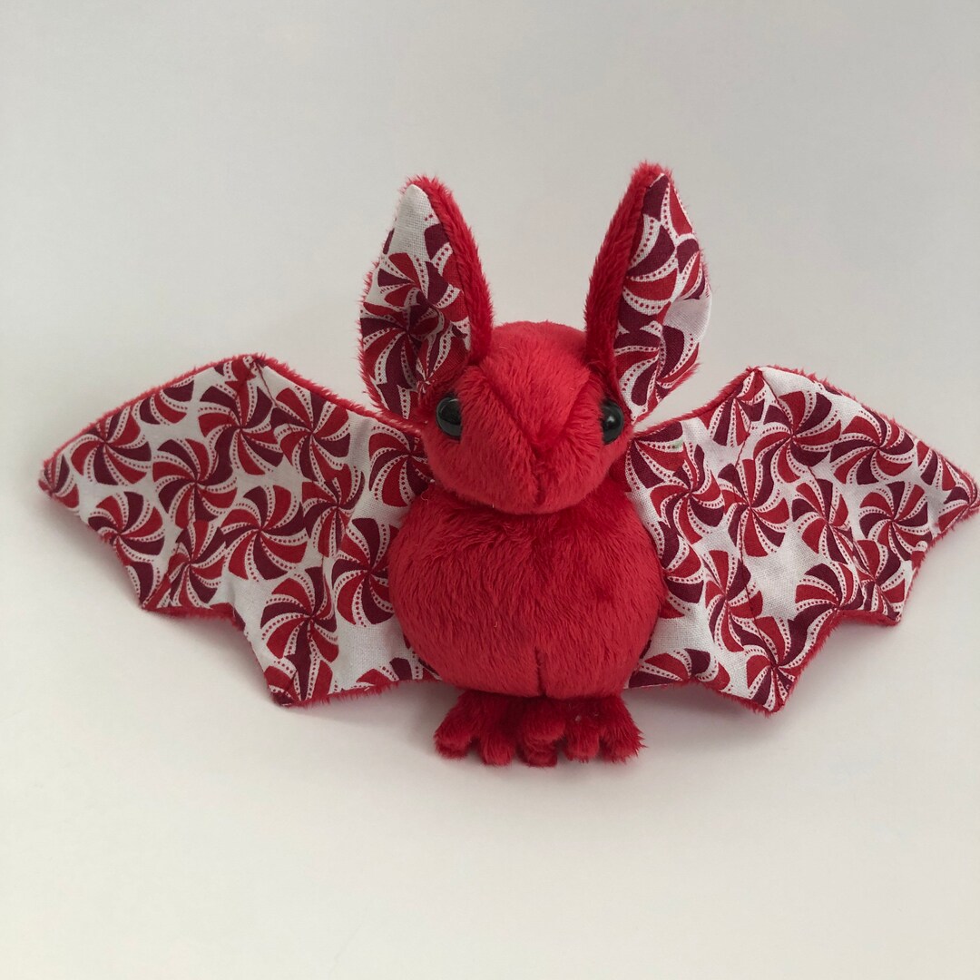 Peppermint Red Bat Plush, Stuffed Animal, Softie - Etsy