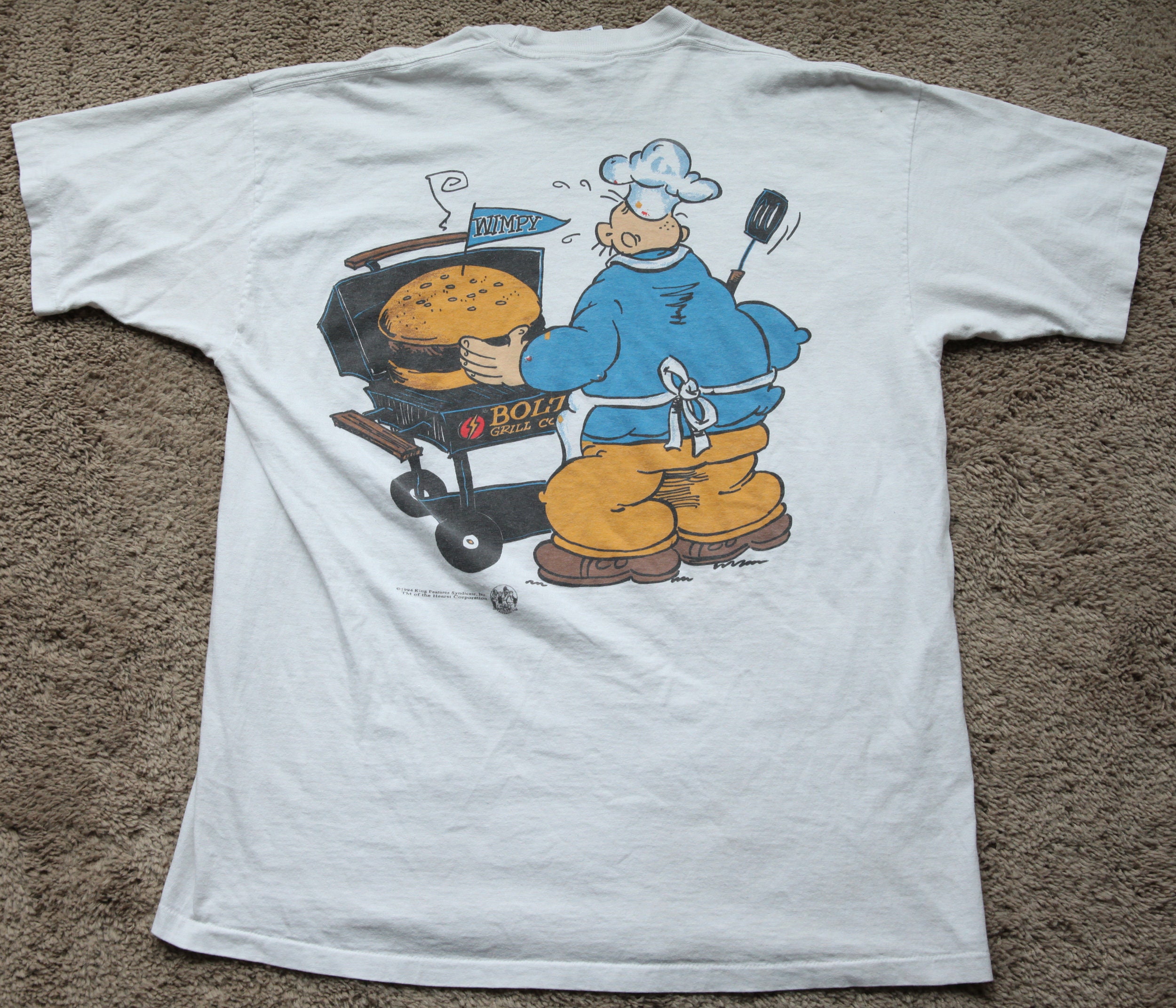 Vintage 1994 90s Popeye Wimpy Chef Burger Grilling Shirt Lightning Bolt ...