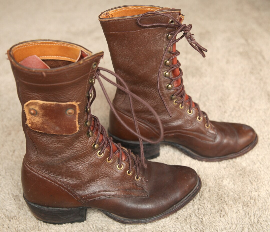 Vintage Unique Modified Roper Work Lace up Boots Cowboy Vibram Soles - Etsy