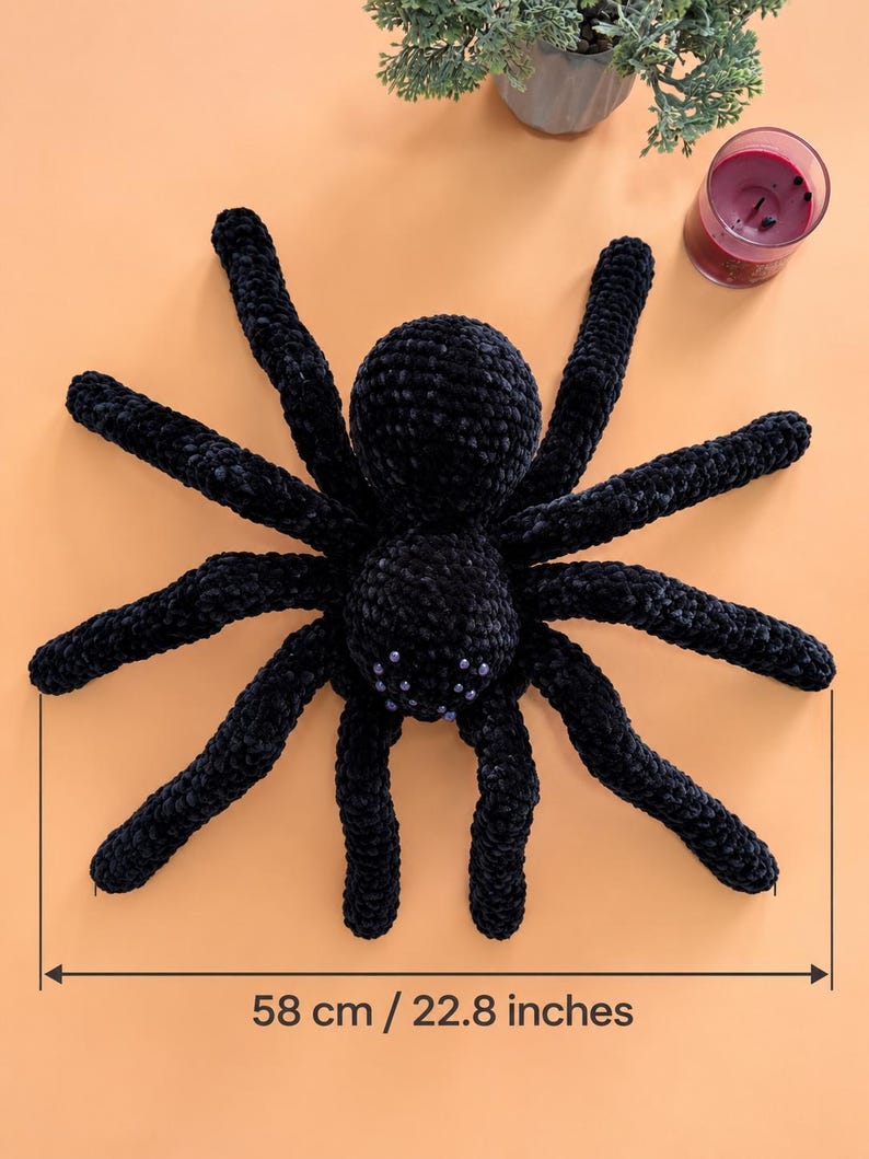 Handmade Black Spider Plush, Knitted Halloween Toy, Spooky Gothic Decor ...