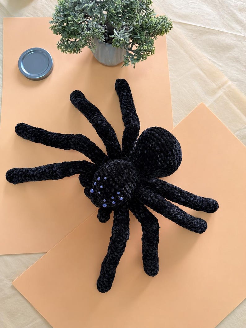 Handmade Black Spider Plush, Knitted Halloween Toy, Spooky Gothic Decor ...