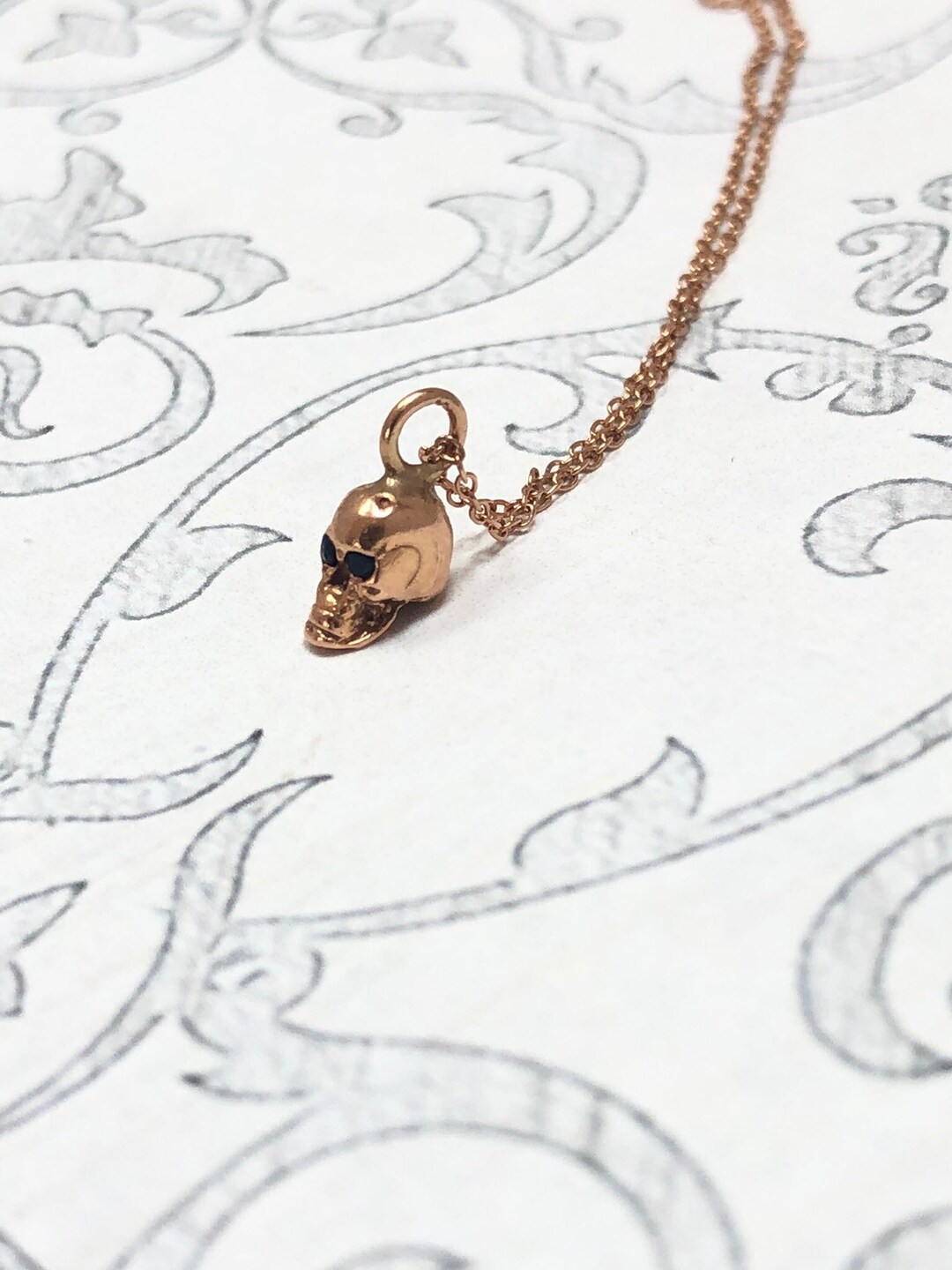 14k Rose Gold Skull Necklace With Sapphire Eyes - Etsy