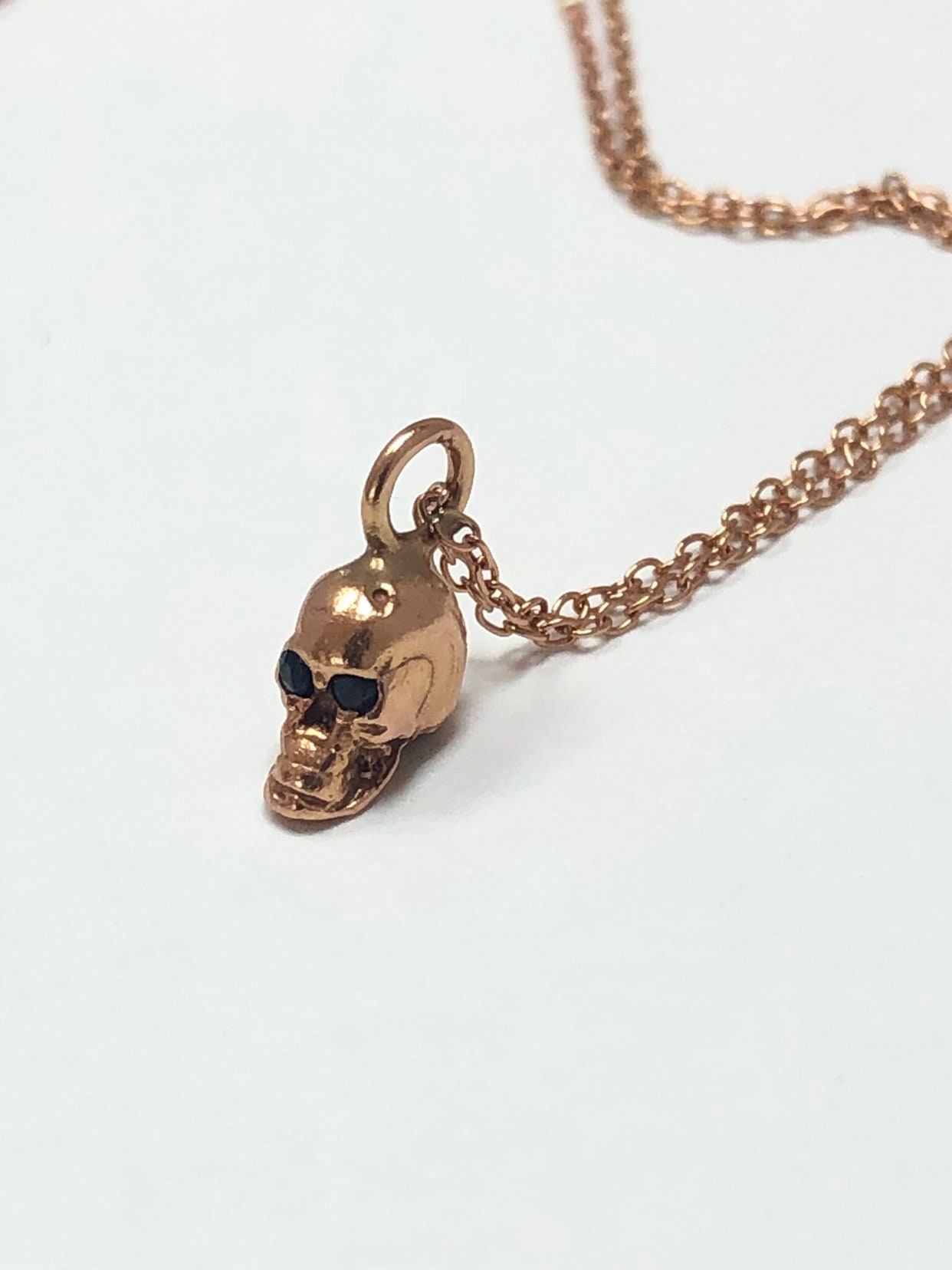 14k Rose Gold Skull Necklace With Sapphire Eyes - Etsy