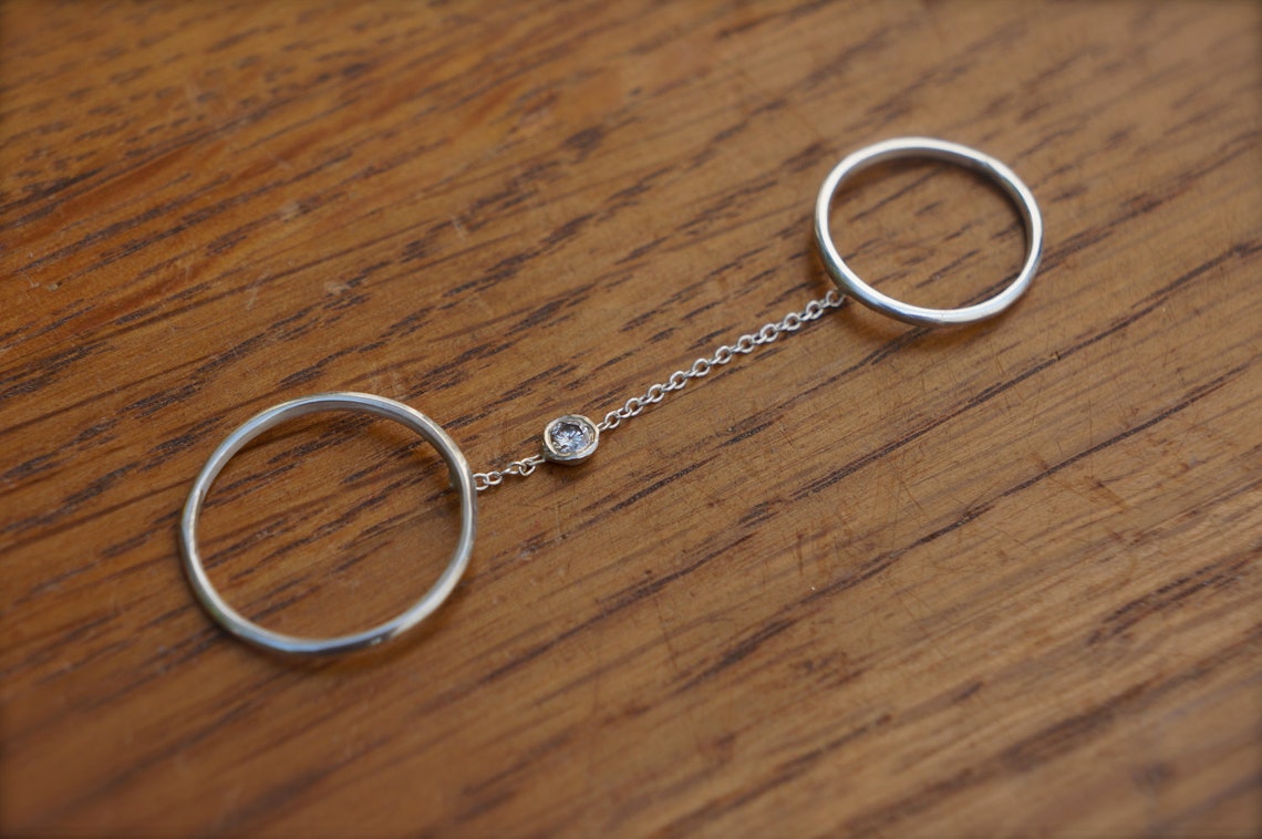 Sterling Silver Tandem Ring With Diamond - Etsy