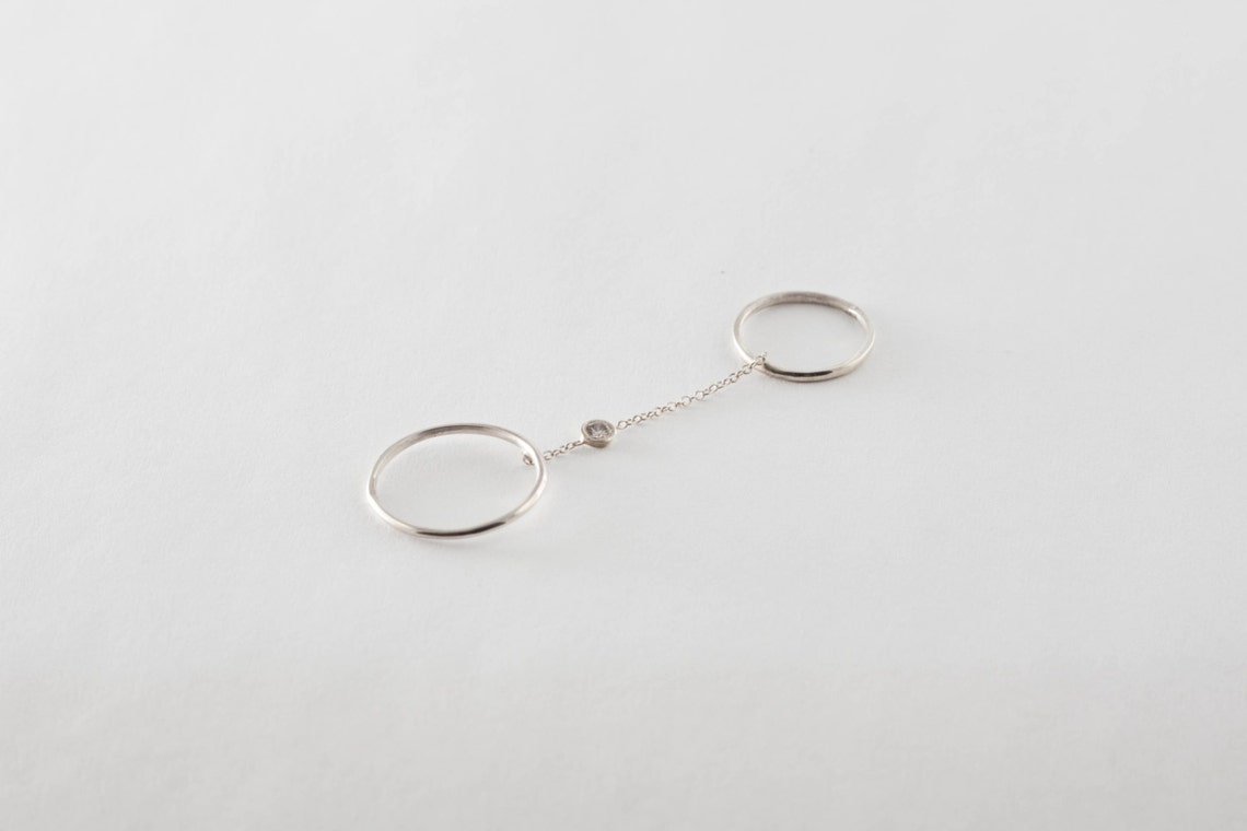 Sterling Silver Tandem Ring With Diamond - Etsy