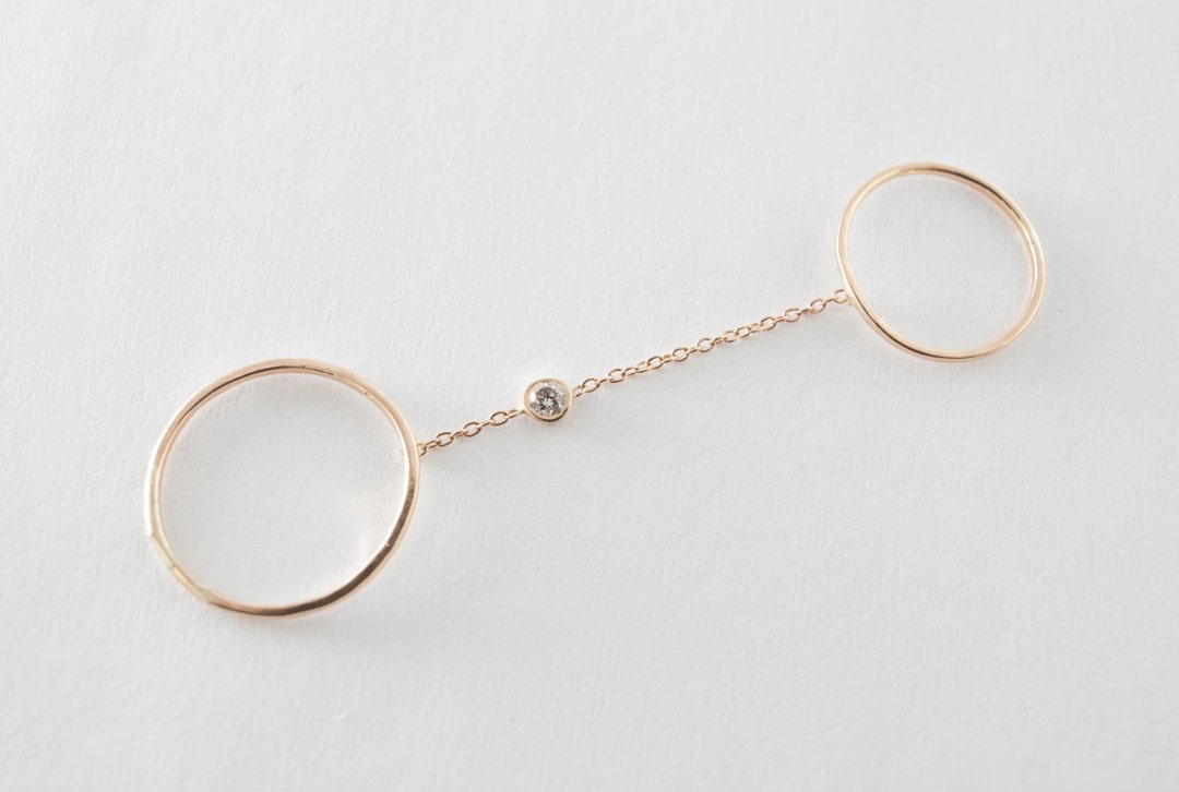 14K Gold Tandem Ring With Diamond - Etsy