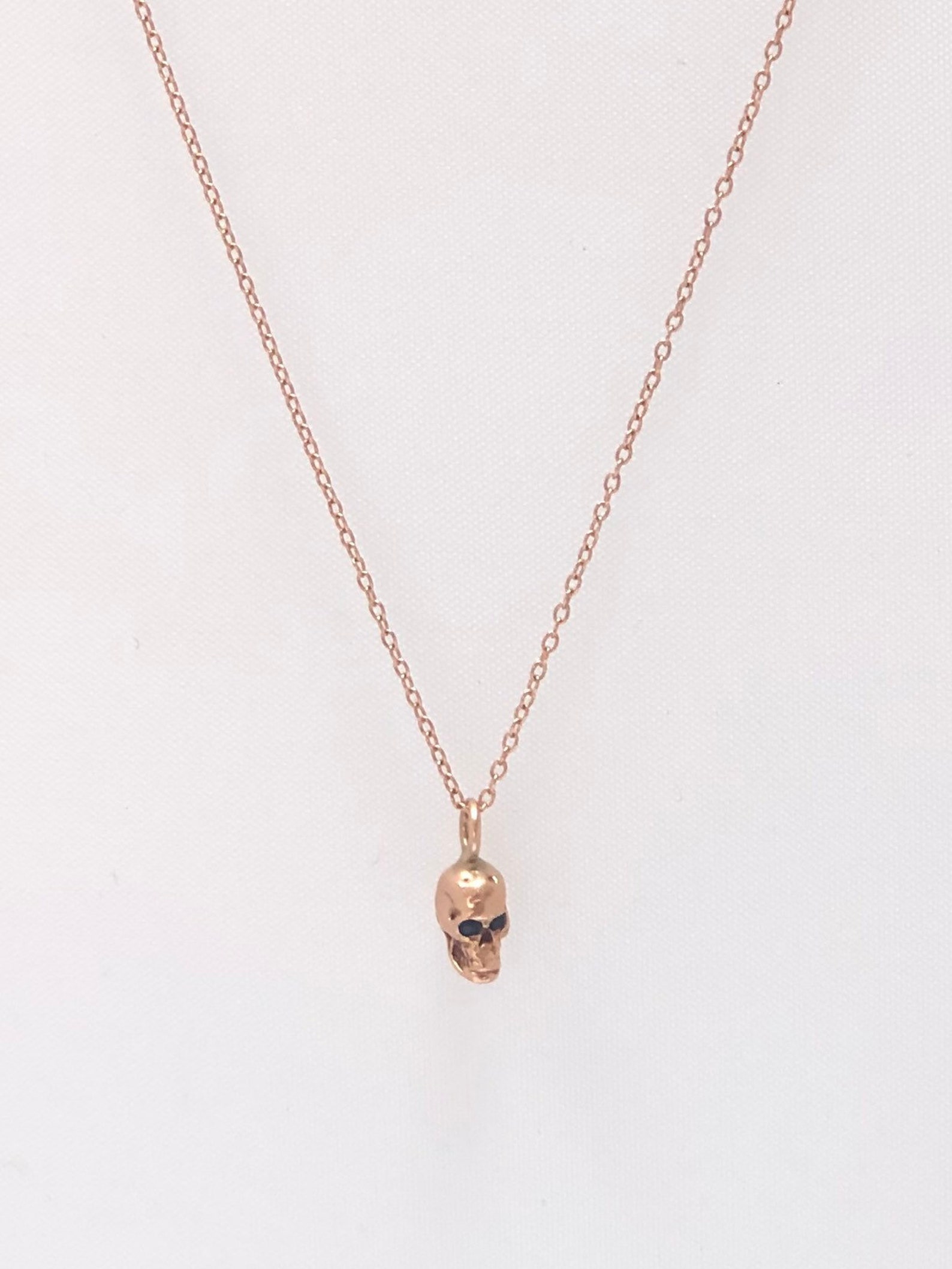 14k Rose Gold Skull Necklace With Sapphire Eyes - Etsy