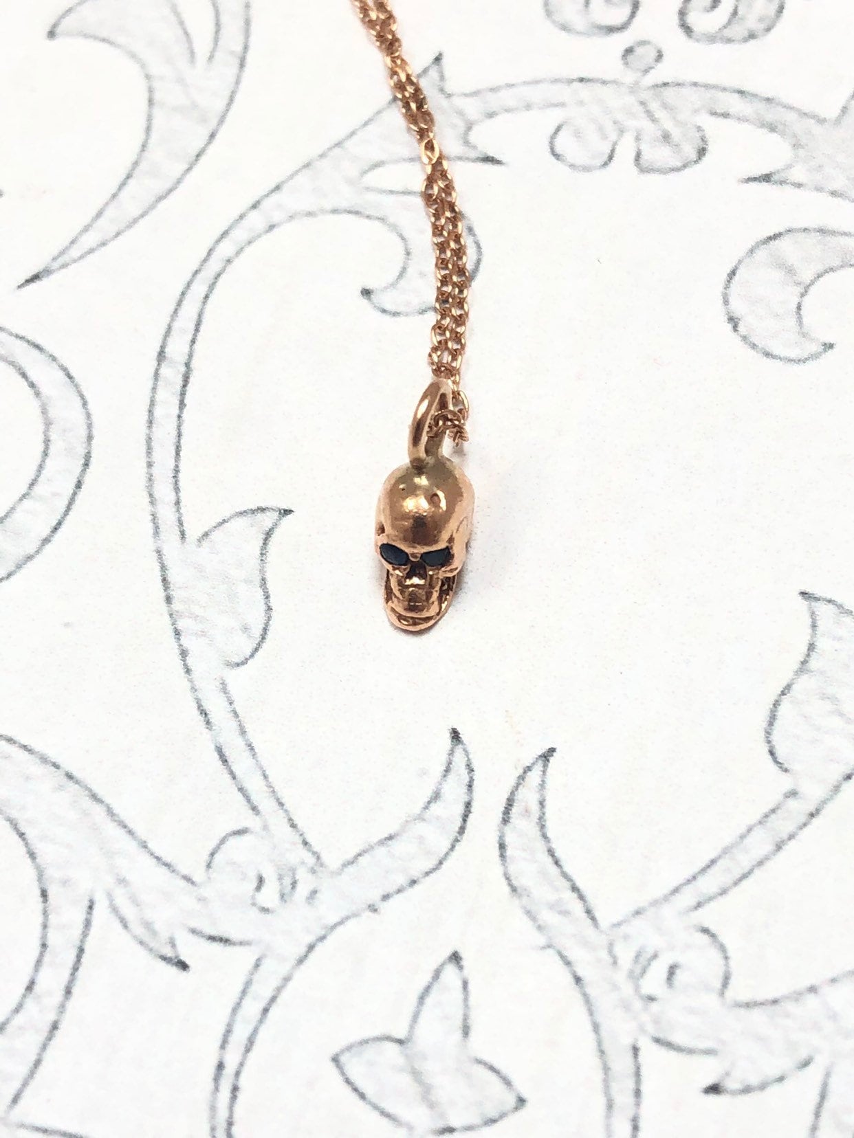 14k Rose Gold Skull Necklace With Sapphire Eyes - Etsy