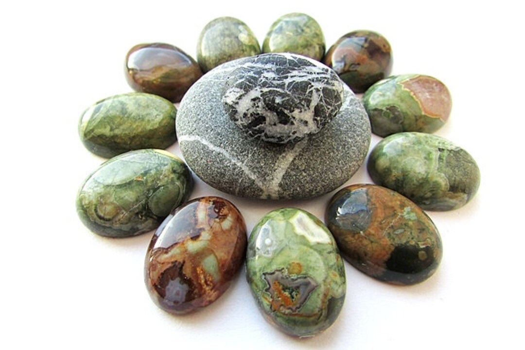 Natural Jasper Cabochon 20x15mm Green Brown Jasper Gemstone Oval Jasper ...