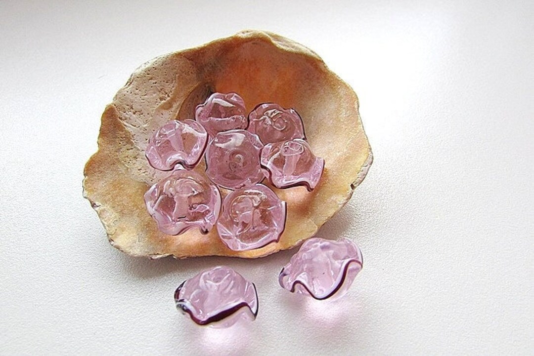 Disc Wavy Glass Beads 15x10mm Soft Pink Beads Lampwork Glass Beads ...