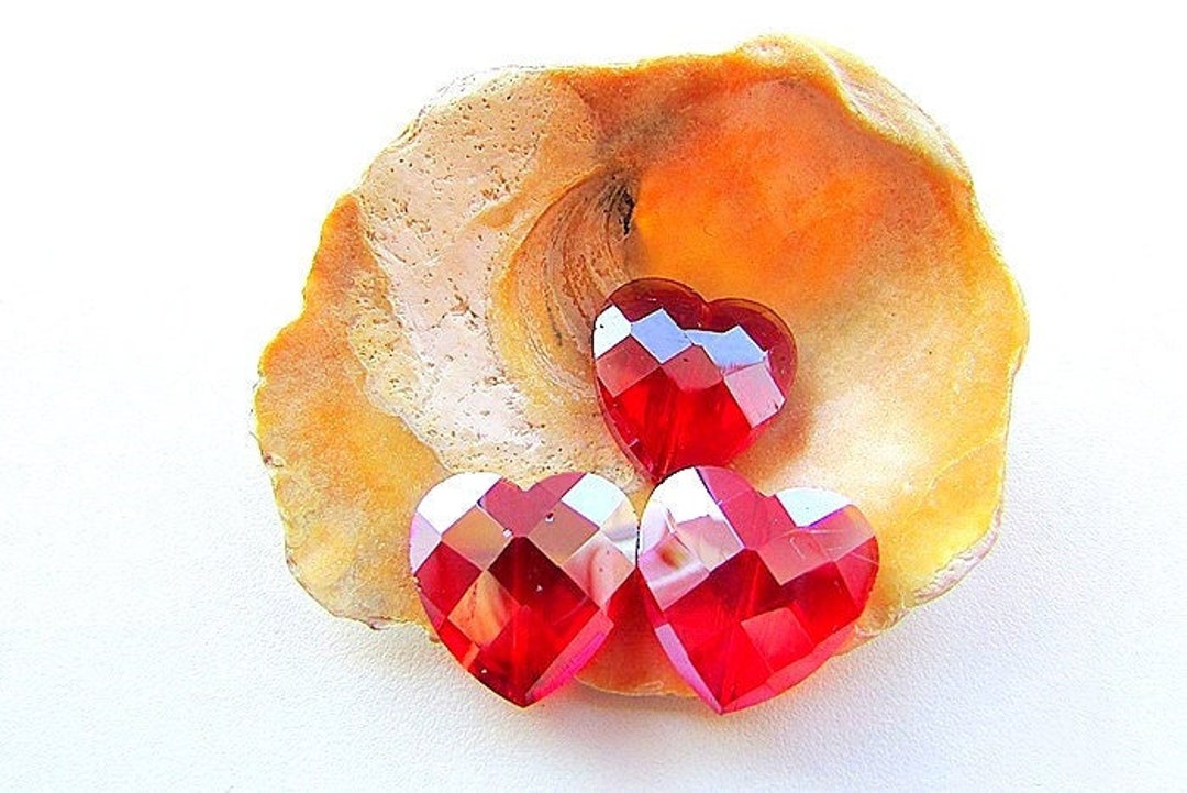 Faceted Heart Glass Beads Siam Red Heart Beads 18mm Dark Red Beads ...