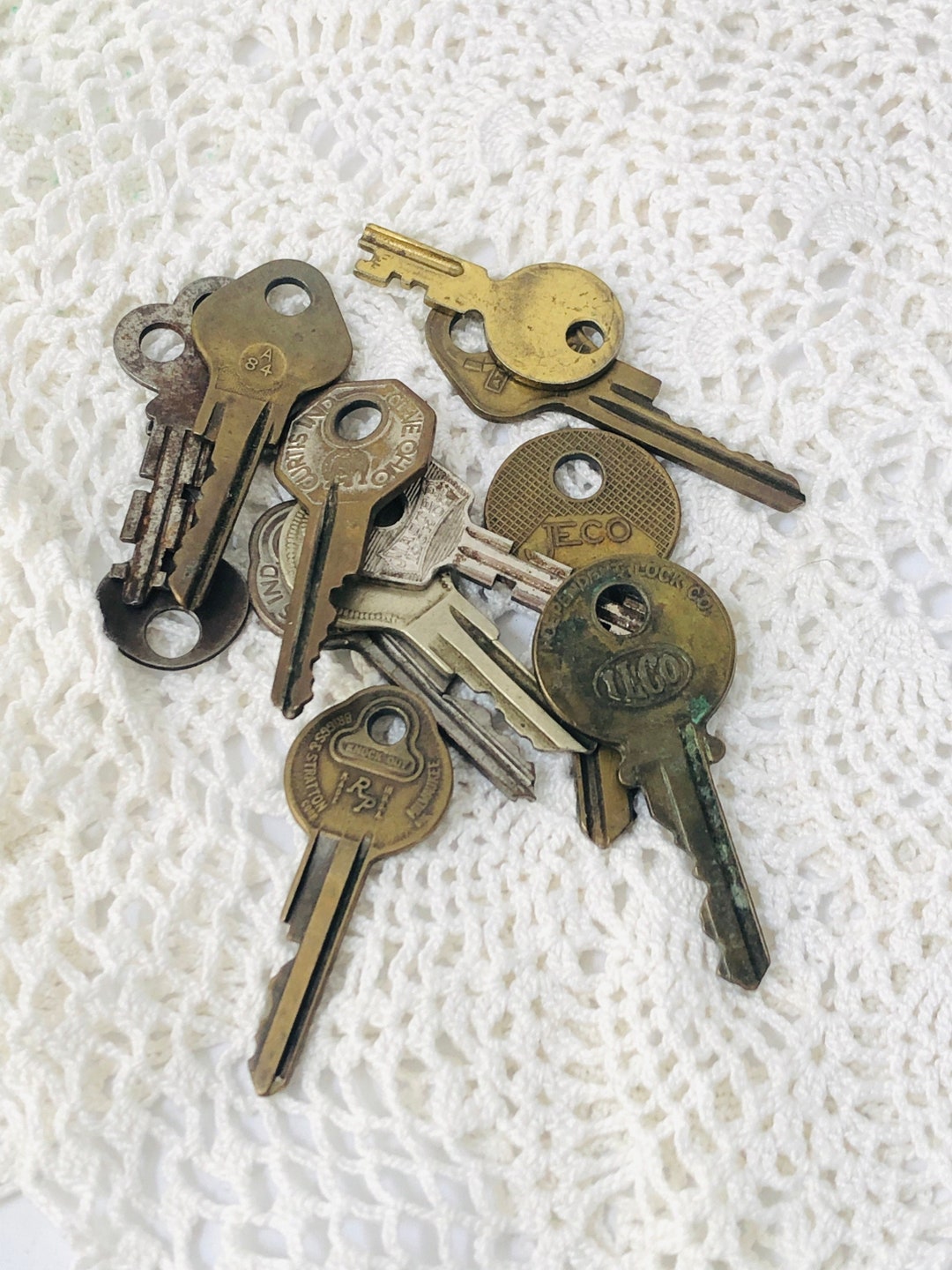 Vintage Keys Brass Silver Metal Set of 12 Old Patina - Etsy