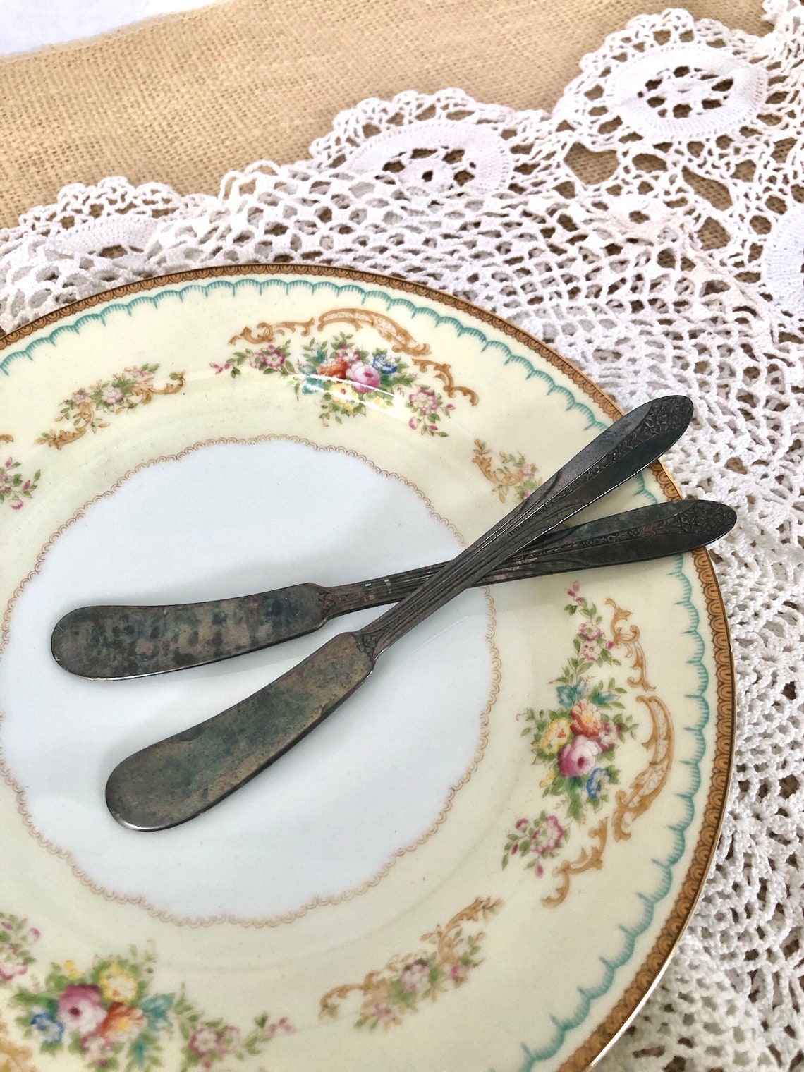 Silver Butter Knife Set Vintage Metal Floral National Silver - Etsy