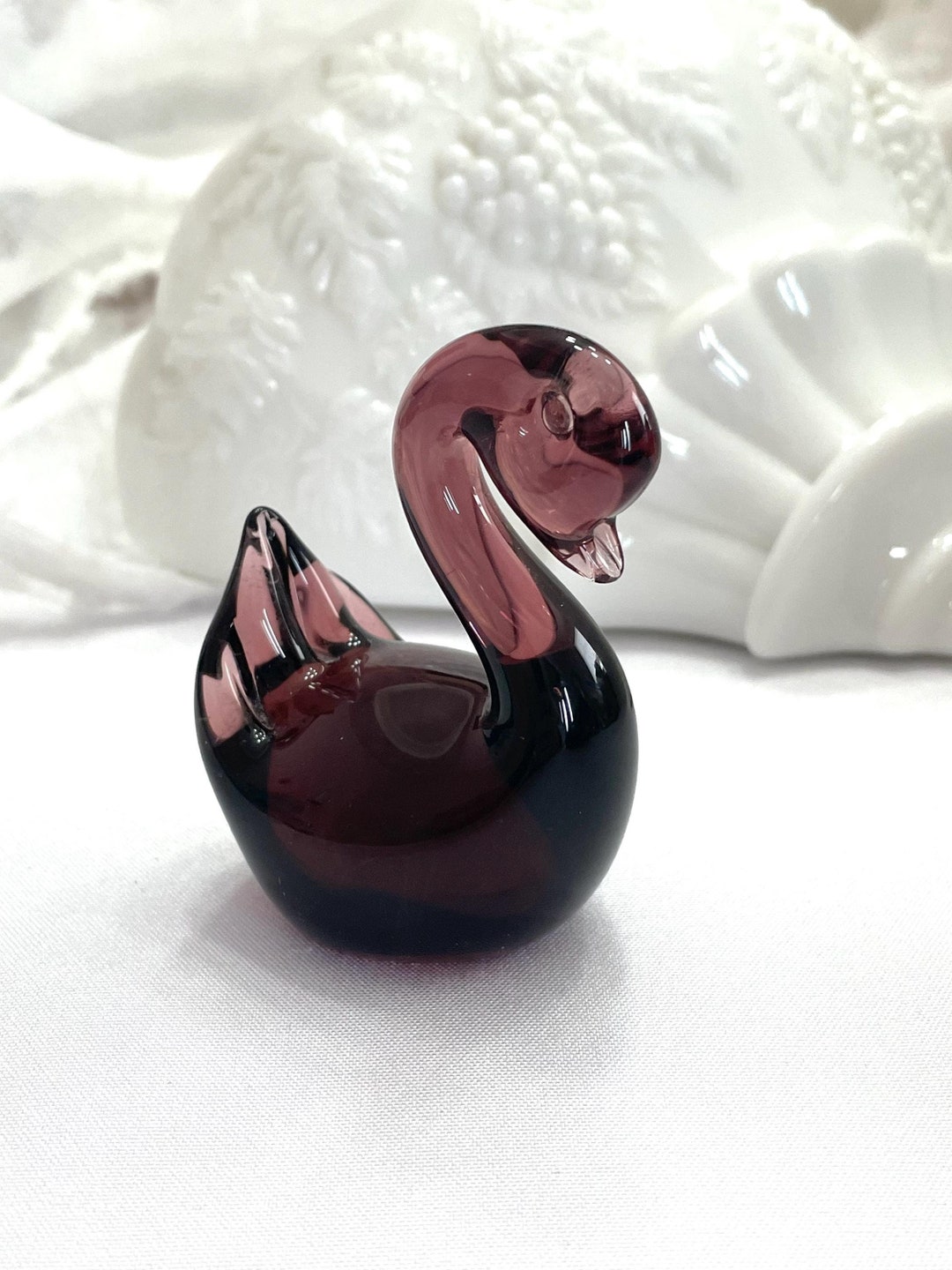 Mini Swan Figurine Sun Catcher Purple Amethyst Glass Vintage ...