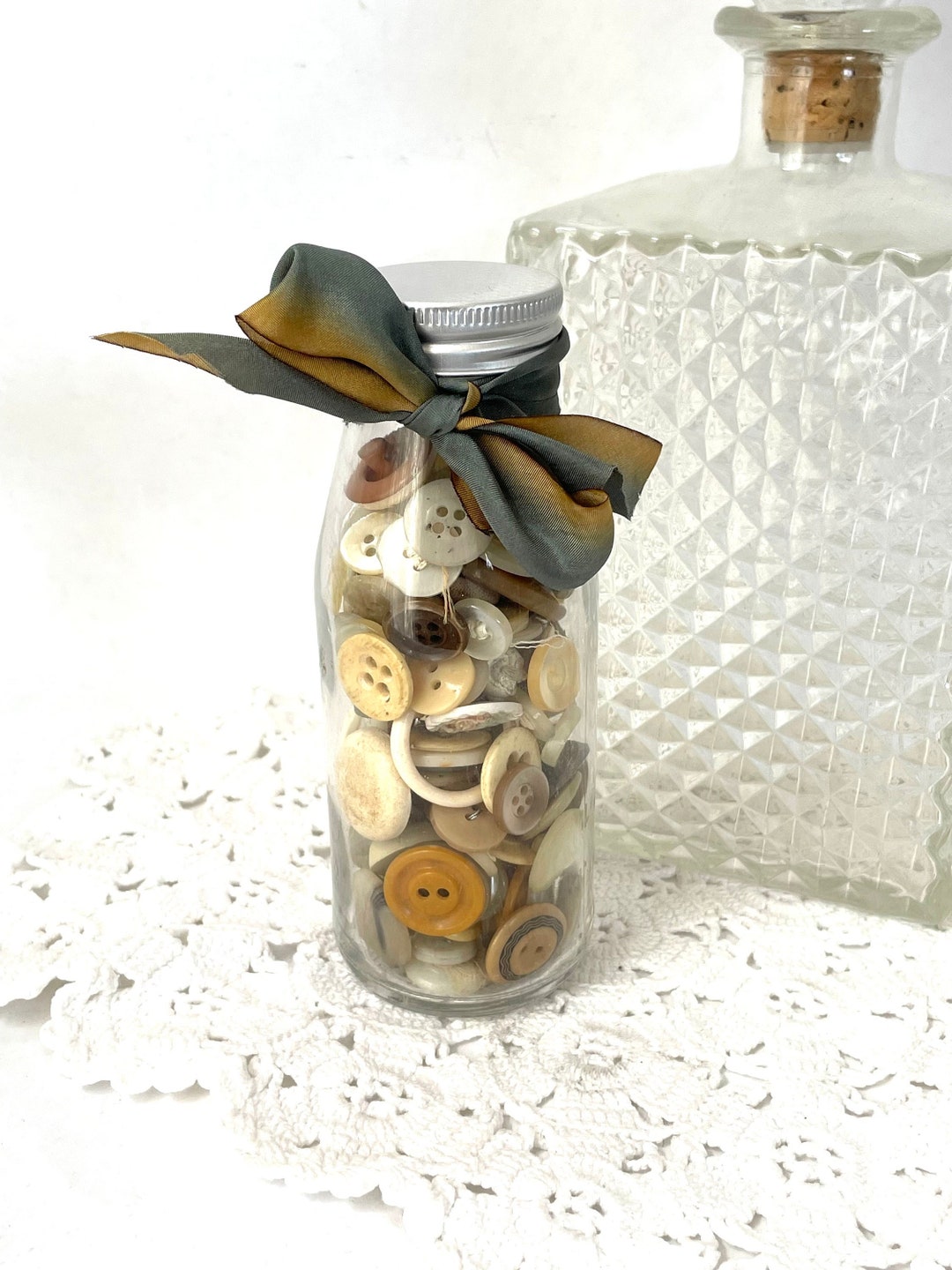 Vintage Button Bottle Jar Mismatched Mixed Variety Tan Cream Farmhouse ...