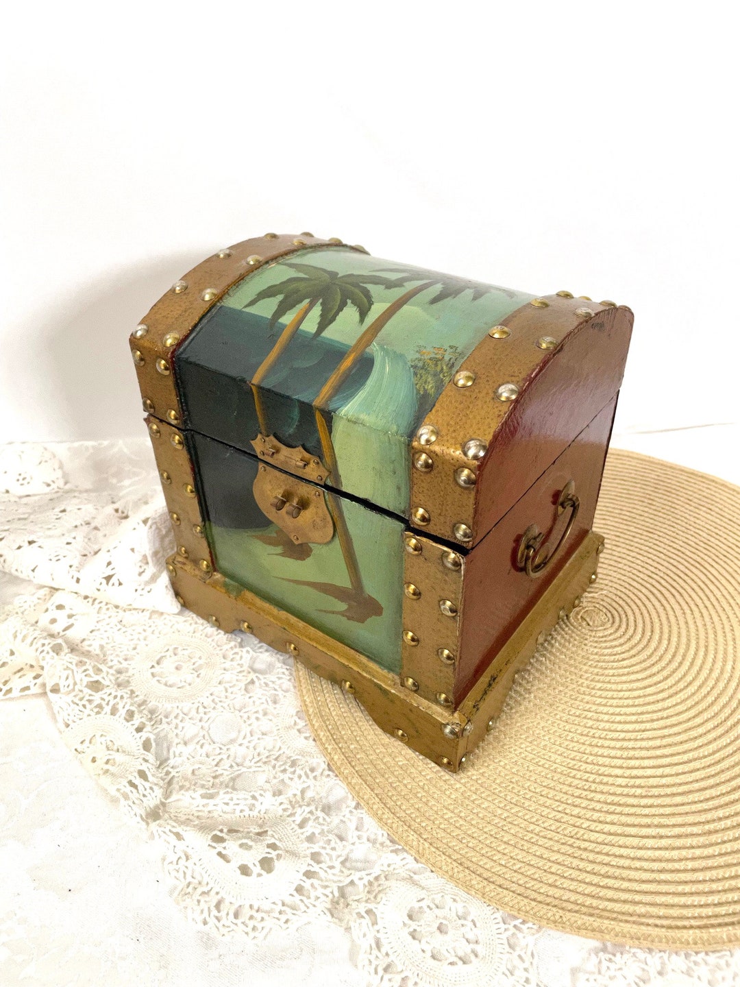 Wood Storage Box Treasure Chest Trunk Container Ocean Palm Trees - Etsy