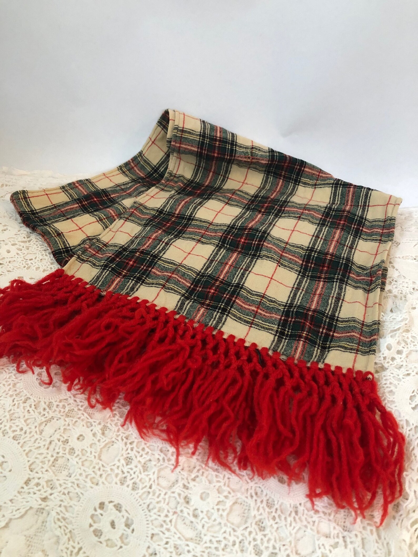 Vintage Wool Scarf Tartan Plaid Cream Red Green Black 50s 60s | Etsy