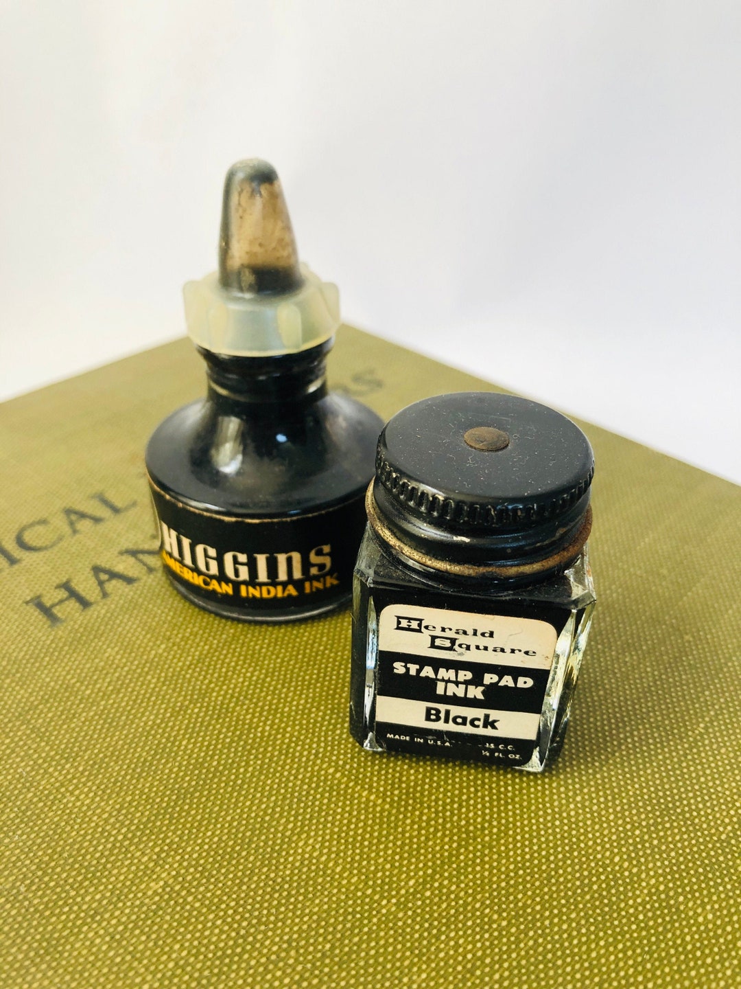 Vintage Ink Bottles Drawing Ink Glass Jar Higgins India Ink Herald ...