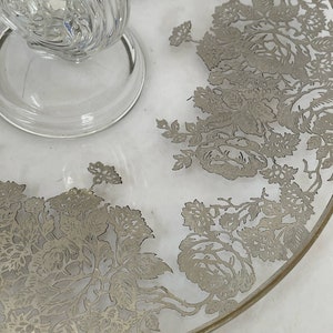 Plate Glass Serving Platter Dish With Center Handle Silver Rose Shabby ...
