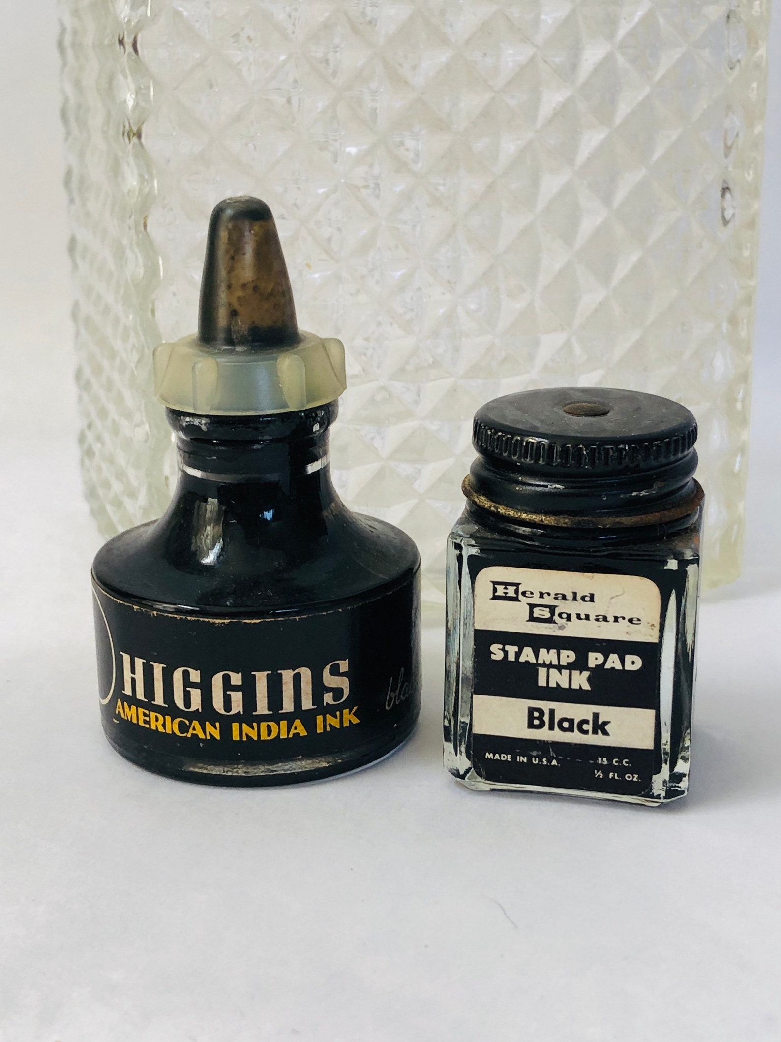 Vintage ink bottles drawing ink glass jar Higgins India ink | Etsy