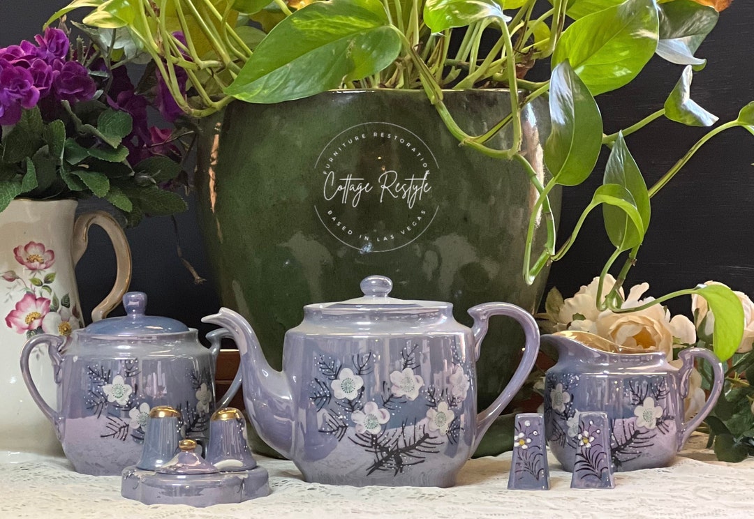 Vintage Periwinkle Lusterware Tea Set Cherry Blossom Periwinkle ...