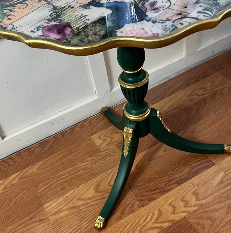 Pedestal Table Side Table Decoupaged End Table - Etsy