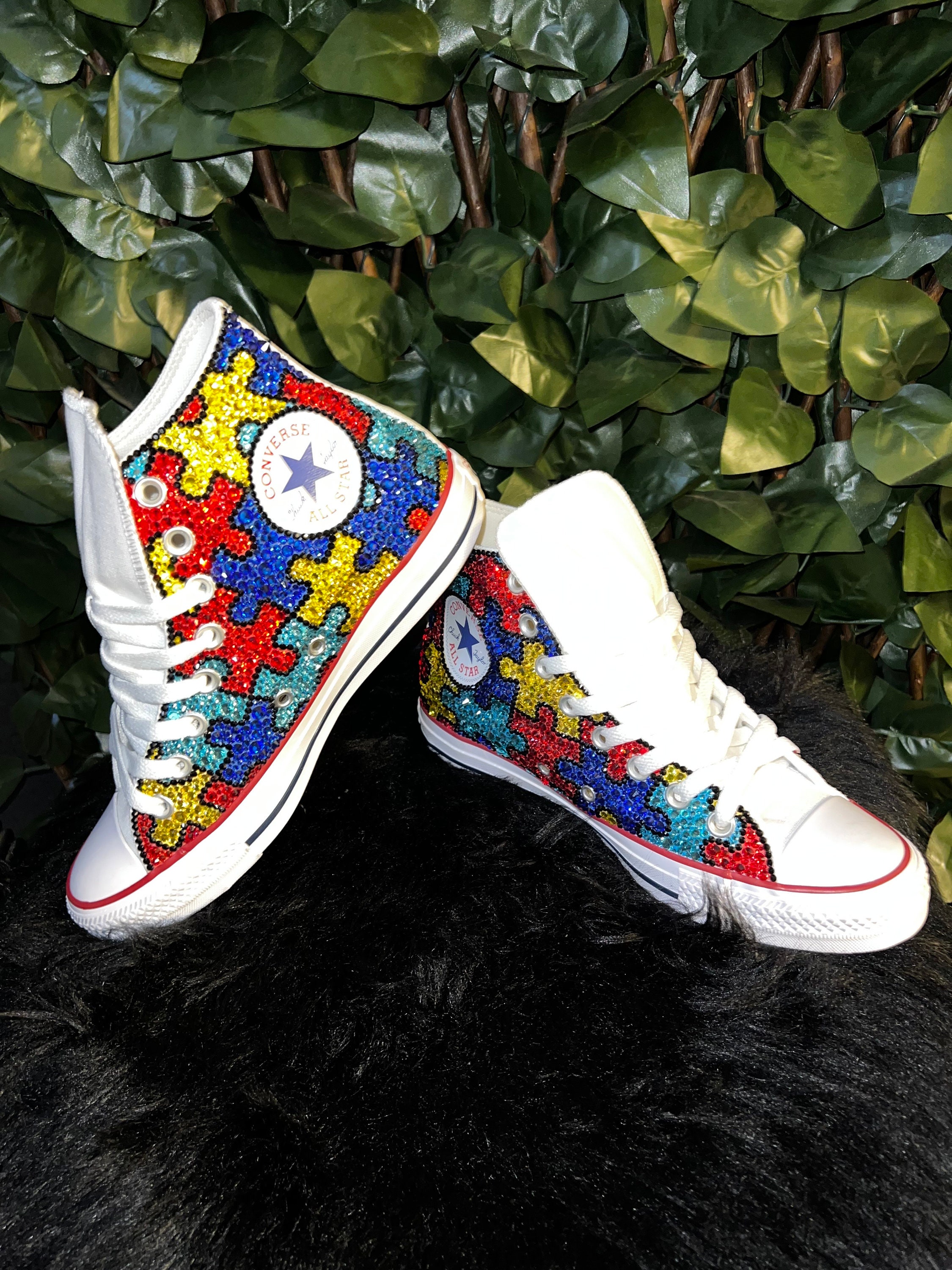 Custom Baby and Kids Bling Puzzle High Tops Rhinestone High Tops Autism ...