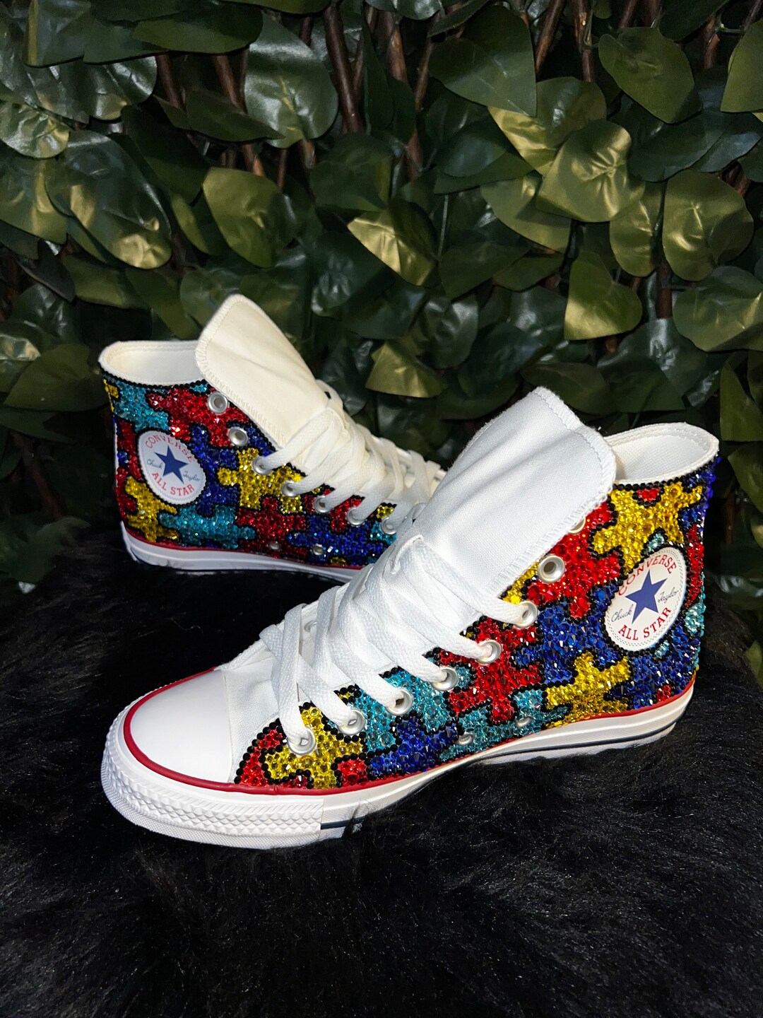 Custom Adult Bling Puzzle High Tops Rhinestone High Tops Autism ...