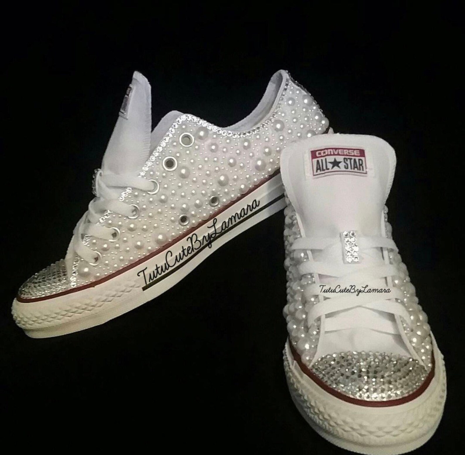 Adult Low Top Pearl Converse With Rhinestones - Etsy
