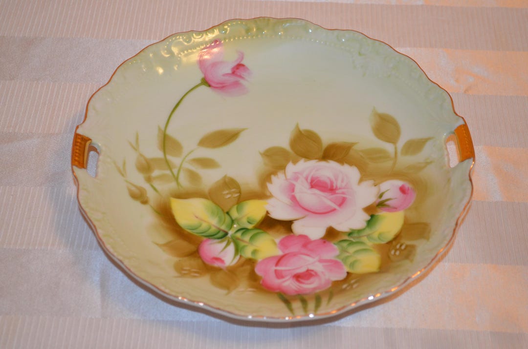 Vintage Lefton China Plate Hand Painted Gold White and Pink/wine ...