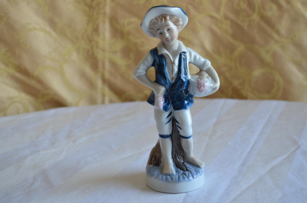 Vintage Porcelain Victorian Figurine White/blue/gold of a Farm Boy ...